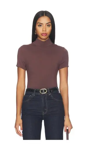 Lna Demi Fitted Mock Neck Top In . Also - Brown