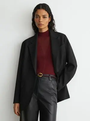 REISS Stretch-twill Relaxed Single-breasted Blazer - Black