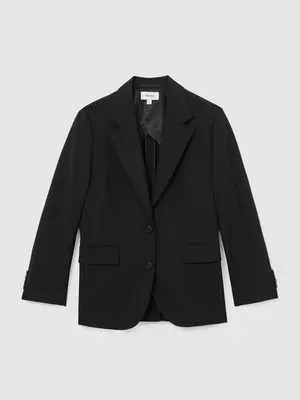 REISS Stretch-twill Relaxed Single-breasted Blazer - Black