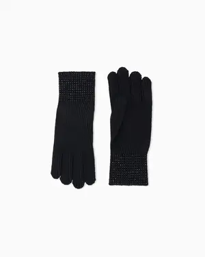 Armani Exchange Glove In Knitted Virgin Wool - Black