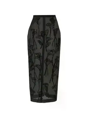 Carolina Herrera Floral-embroidered Organza Midi Skirt - Black