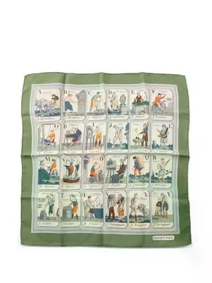 Hermès 2010s 45 Carré L'alphabet Des Metiers Silk Scarf - Green