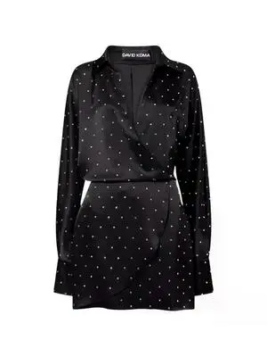 David Koma Crystal-embellished Wrap Shirt Mini Dress