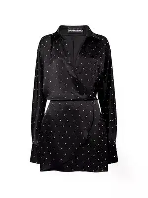 David Koma Crystal-embellished Wrap Shirt Mini Dress - Black