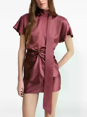 Matthew Bruch Twisted-waist Tie-neck Mini Dress