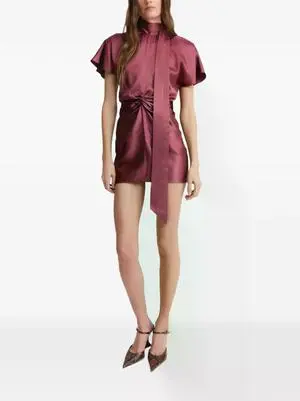 Matthew Bruch Twisted-waist Tie-neck Mini Dress