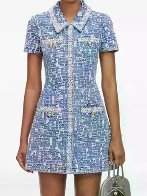 SELF-PORTRAIT Textured Pearl-embellished Mini Dress