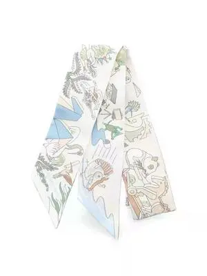 Hermès 2020s Academia Hippica Twilly Scarf - White