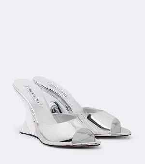 AQUAZZURA Bisous Mirrored Leather Wedge Mules