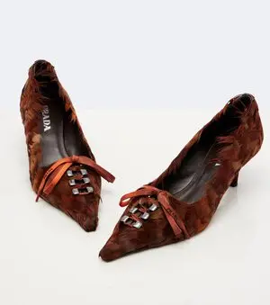 Prada Feather-trimmed Satin Pumps