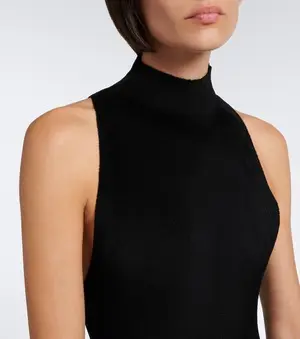 Alaïa Asymmetric Ruffled Velvet Midi Dress