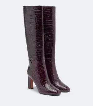 AQUAZZURA Sellier Croc-effect Leather Knee-high Boots - Burgundy