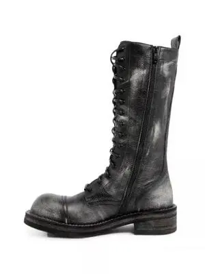 ANN DEMEULEMEESTER Brushed Leather Lace-up Combat Boots
