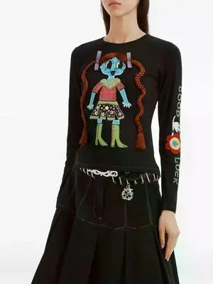 CHOPOVA LOWENA Blue Emma Beaded Long-sleeve T-shirt