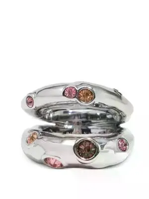 Bimba Y Lola Ring With Pink Crystal Texture - Silver