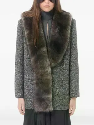 Valentino Garavani Single-breasted Chevron Bouclé Caban With Shearling