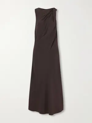 Theory Knotted Crepe Midi Dress - Brown
