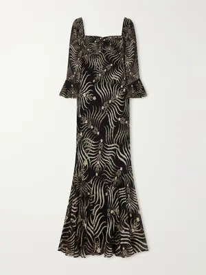Saloni Willa Printed Silk-chiffon Gown