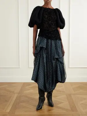 PAULINE DUJANCOURT Eli Embroidered Chiffon Asymmetric Midi Skirt