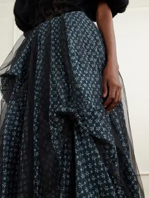 PAULINE DUJANCOURT Eli Embroidered Chiffon Asymmetric Midi Skirt