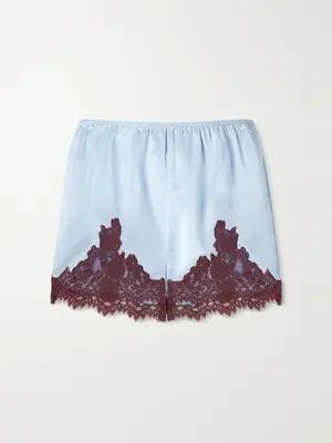 DÔEN Iona Lace-trimmed Silk Shorts - Blue