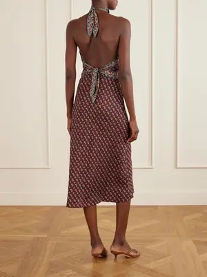 DÔEN Zilda Printed Halterneck Silk-blend Midi Dress