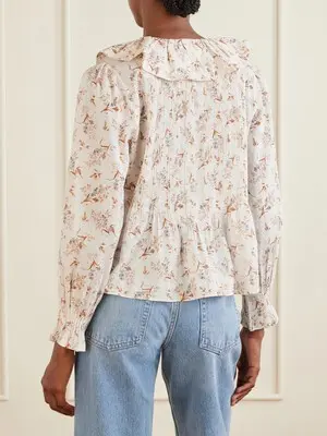 DÔEN Hardy Floral-print Shirred Silk Shirt