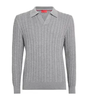 Isaia Wool-silk-cashmere Polo Sweater - Grey