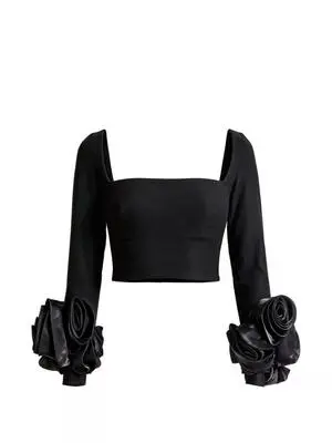 GEMY MAALOUF Floral-appliqué Cropped Top - Black