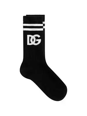 Dolce & Gabbana Cotton Socks With Dg Jacquard Logo - Black