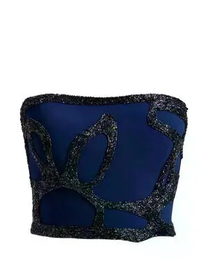 GEMY MAALOUF Bead-embellished Strapless Top - Blue