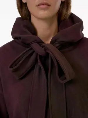 Closed Pussy-bow Dropped-shoulder Hoodie - Brown