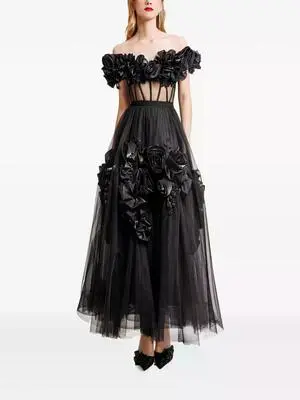 GEMY MAALOUF Floral-appliqué Corset Top - Black
