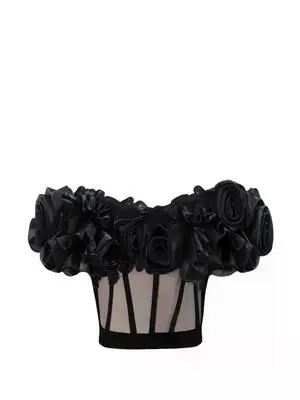 GEMY MAALOUF Floral-appliqué Corset Top - Black