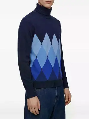 BALLANTYNE Diamond-pattern Roll-neck Sweater - Blue