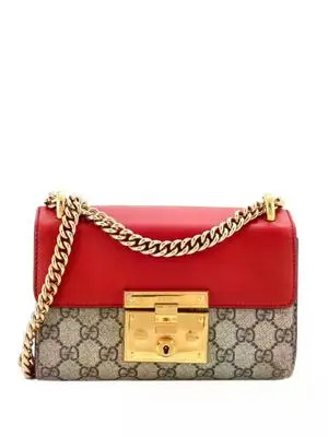 Gucci Padlock Shoulder Bag Gg Coated Canvas And Leather Small Crossbody Bag - Red