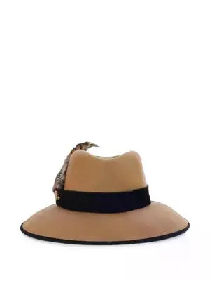 ALEXIA ALVAREZ DE TOLEDO Feather-embellished Velvet-trim Hat - Neutrals