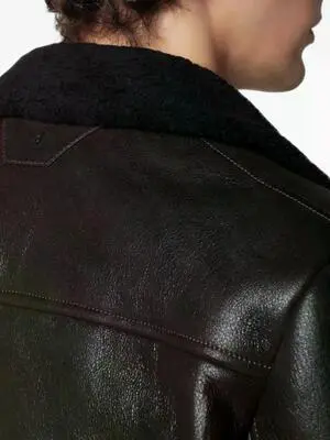 SALVATORE SANTORO Shearling-collar Leather Bomber Jacket