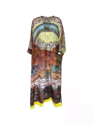 ATELIER VLISCO Rainbow Landscape-print V-neck Kaftan Maxi Dress - Brown