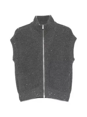 Peserico Sequin-embellished Ribbed Sleeveless Cardigan