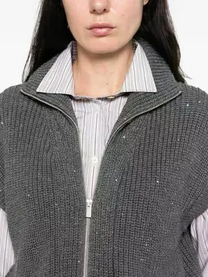 Peserico Sequin-embellished Ribbed Sleeveless Cardigan