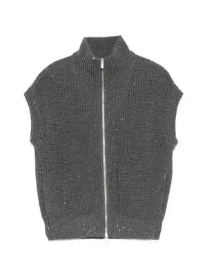 Peserico Sequin-embellished Ribbed Sleeveless Cardigan