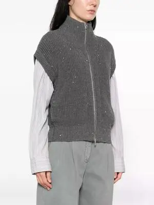 Peserico Sequin-embellished Ribbed Sleeveless Cardigan