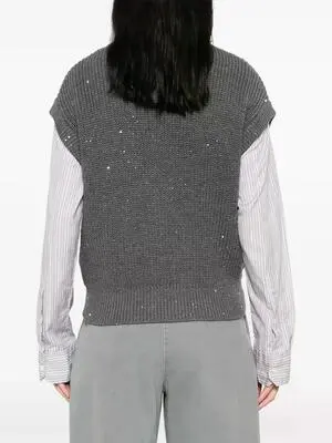 Peserico Sequin-embellished Ribbed Sleeveless Cardigan
