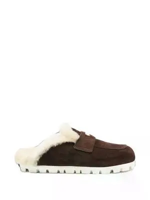 Miu Miu Shearling-lined Suede Flat Mules
