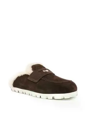 Miu Miu Shearling-lined Suede Flat Mules