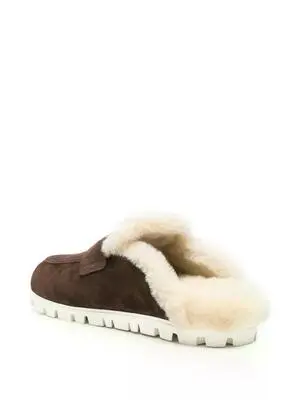 Miu Miu Shearling-lined Suede Flat Mules - Brown