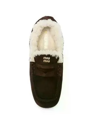 Miu Miu Shearling-trim Suede Loafers