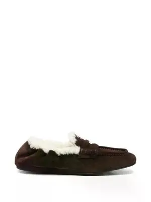 Miu Miu Shearling-trim Suede Loafers - Brown