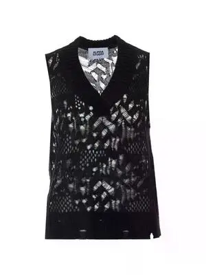 Alpha Studio Distressed-effect Knitted Vest - Black